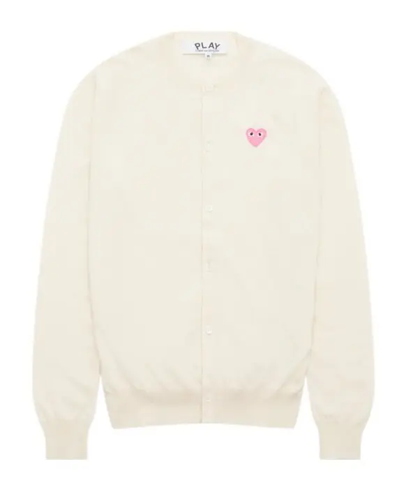 Play Comme Des Garcon Heart-patterned Crew-neck Cardigan - Natural