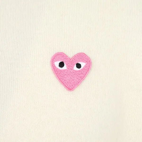 Play Comme Des Garcon Heart-patterned Crew-neck Cardigan - Natural