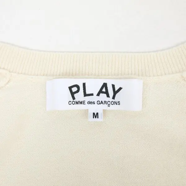 Play Comme Des Garcon Heart-patterned Crew-neck Cardigan - Natural