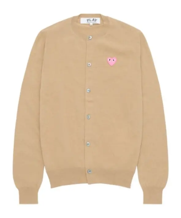 Play Comme Des Garcon Heart-patch Cardigan - Camel