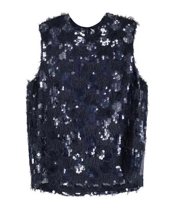SEMICOUTURE Sequinned Fringe Sleeveless Top - Black