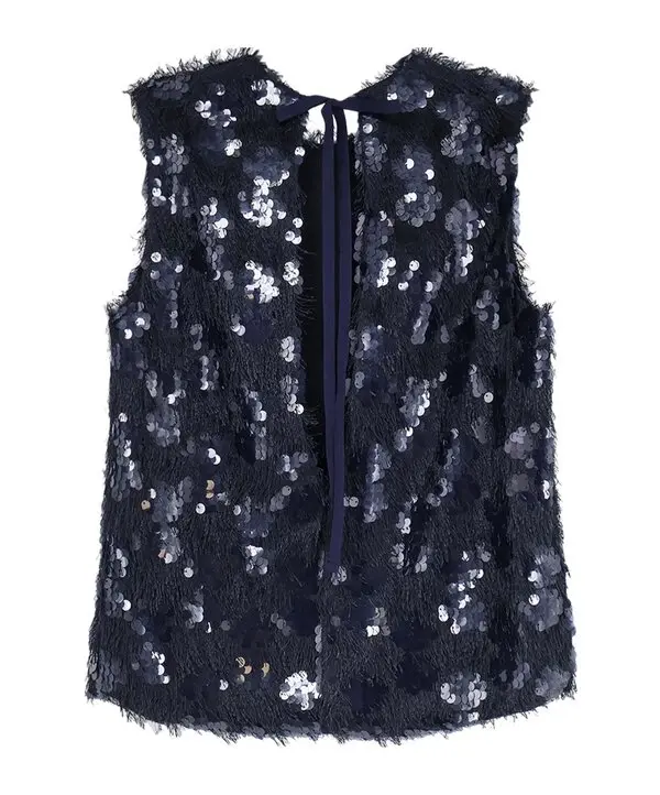 SEMICOUTURE Sequinned Fringe Sleeveless Top - Black