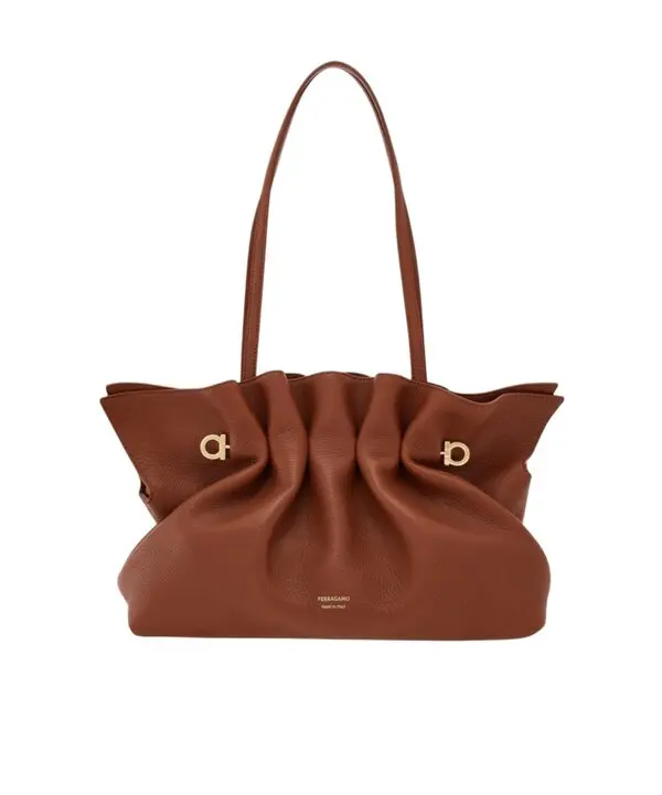 FERRAGAMO Soft Leather Shoulder Bag - Cognac