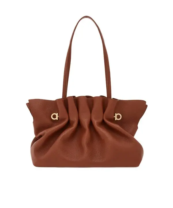 FERRAGAMO Soft Leather Shoulder Bag - Cognac