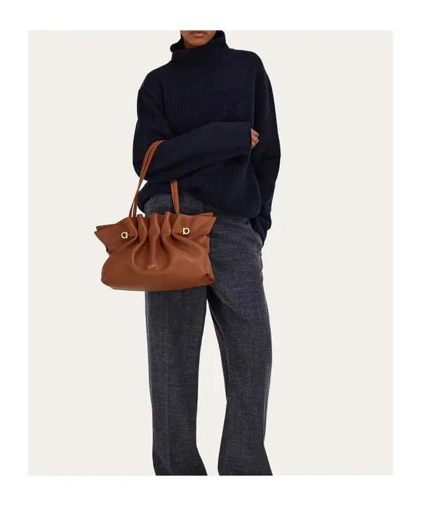 FERRAGAMO Soft Leather Shoulder Bag - Cognac