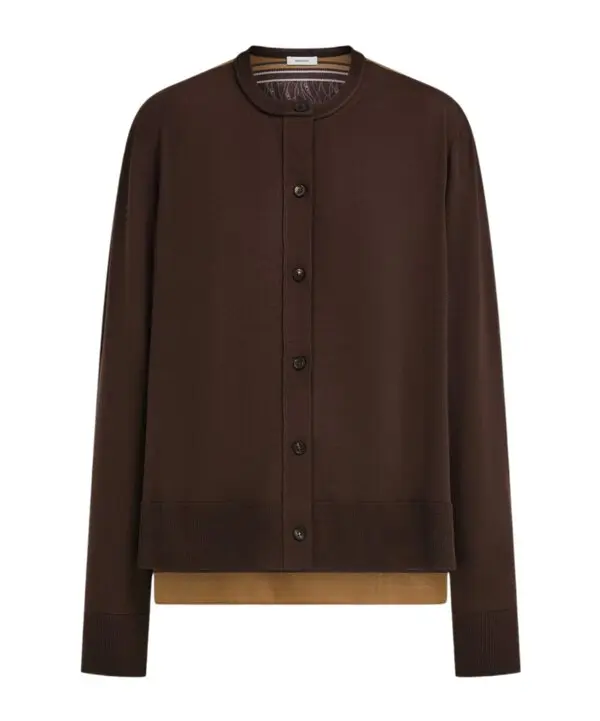 FERRAGAMO Cardigan With Silk Panel Detail - Espresso