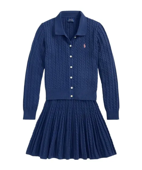 Polo Ralph Lauren Long-sleeve Knit Cardigan And Skirt Two-piece Set - Navy