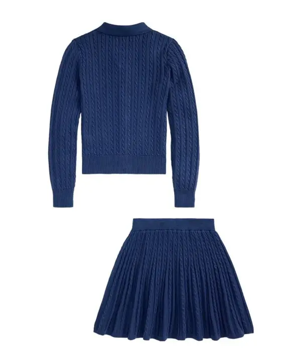 Polo Ralph Lauren Long-sleeve Knit Cardigan And Skirt Two-piece Set - Navy