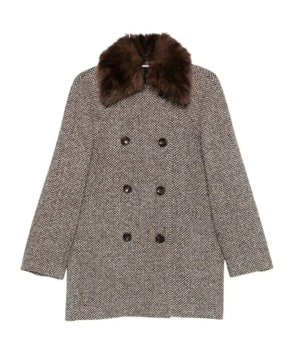 Liu Jo Herringbone Faux-fur Collar Coat