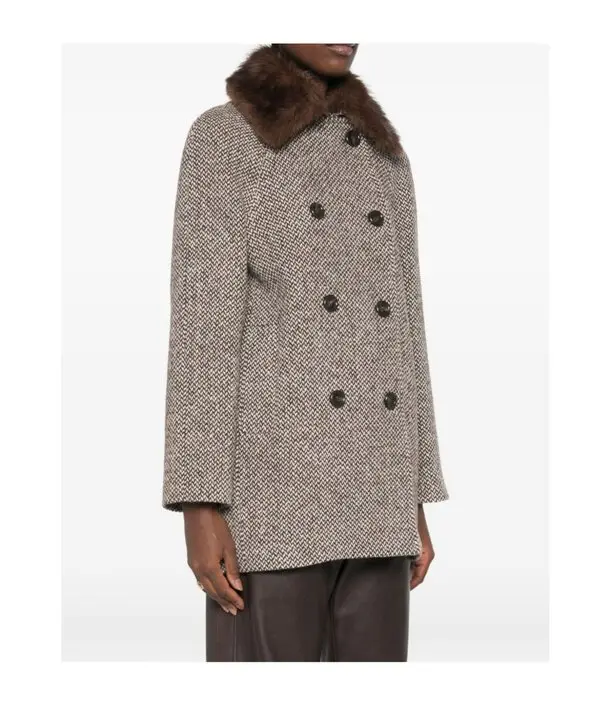 Liu Jo Herringbone Faux-fur Collar Coat