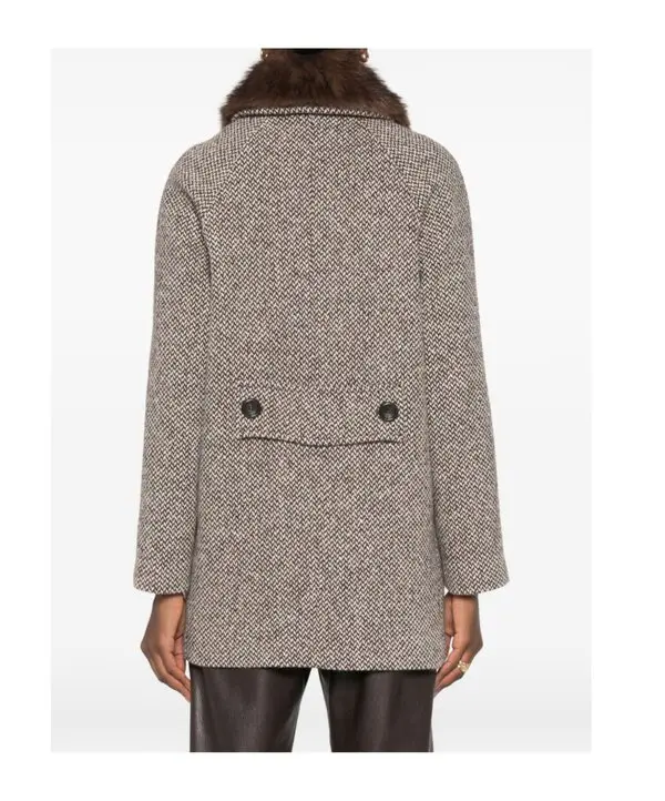 Liu Jo Herringbone Faux-fur Collar Coat