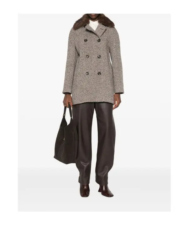 Liu Jo Herringbone Faux-fur Collar Coat
