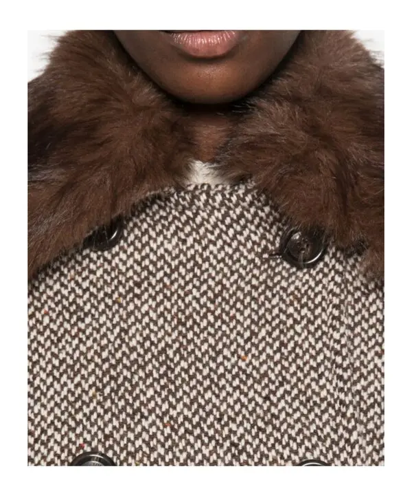 Liu Jo Herringbone Faux-fur Collar Coat