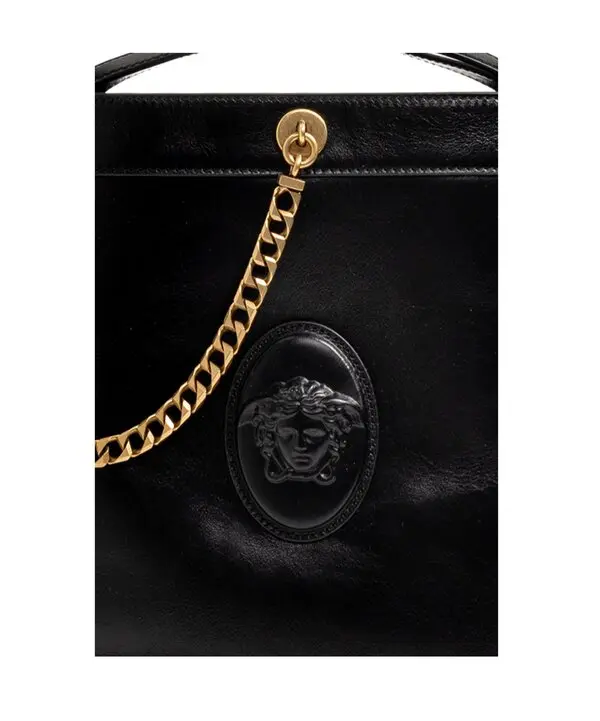 Versace Pivot Small Leather Bucket Bag - Black