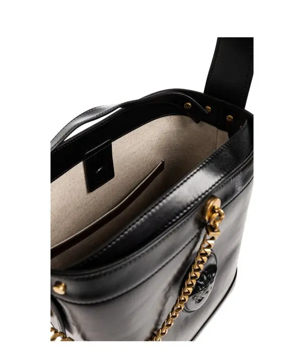 Versace Pivot Small Leather Bucket Bag - Black