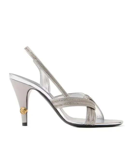 Versace Embellished Slingback Pumps - Gray
