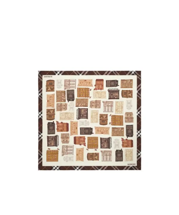 Burberry Storefront-print Silk Scarf - Treacle Brown