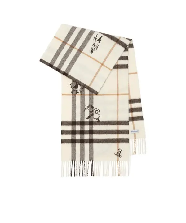 Burberry Check Mates Cashmere Scarf - Pebble White