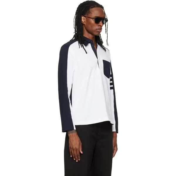 Thom Browne Navy Blue Oversized Colorblock Rugby Polo Shirt