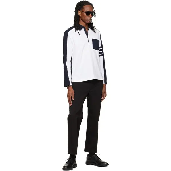 Thom Browne Navy Blue Oversized Colorblock Rugby Polo Shirt