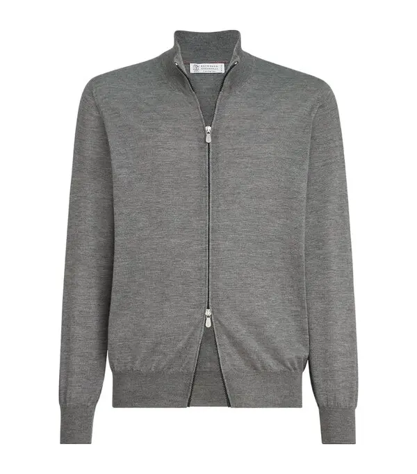 Brunello Cucinelli Cashmere-silk Zip-up Cardigan - Grey