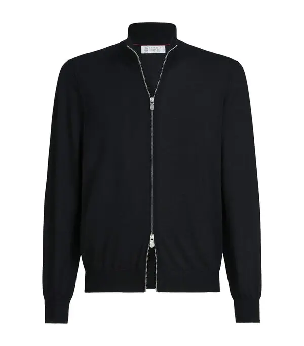 Brunello Cucinelli Cashmere-silk Zip-up Cardigan - Black