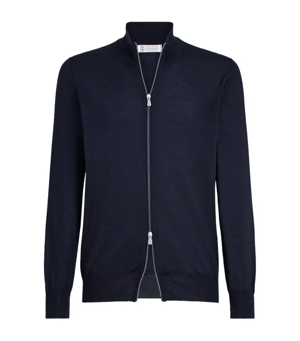 Brunello Cucinelli Cashmere-silk Zip-up Cardigan - Blue