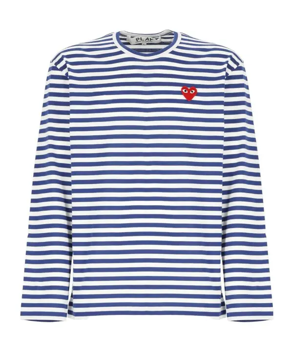 Play Comme Des Garcon Heart-patch Striped Cotton T-shirt