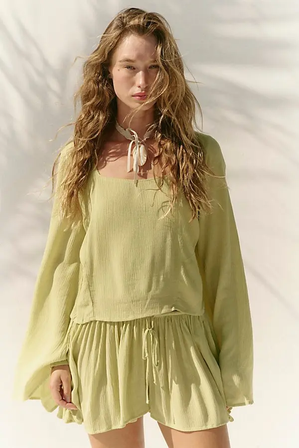 Free People Xena Short Set - Green Wheat