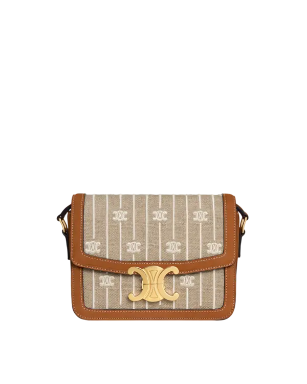 Celine Teen Triomphe Bag In Textile With Triomphe Monogram And Calfskin - Blanc