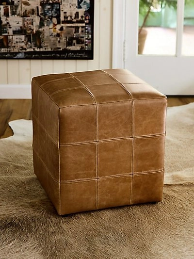 Overland Leather Ottoman - Saddle