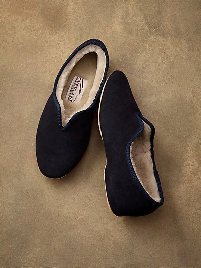 Overland S Eden Shearling-lined Leather Slippers - Navy