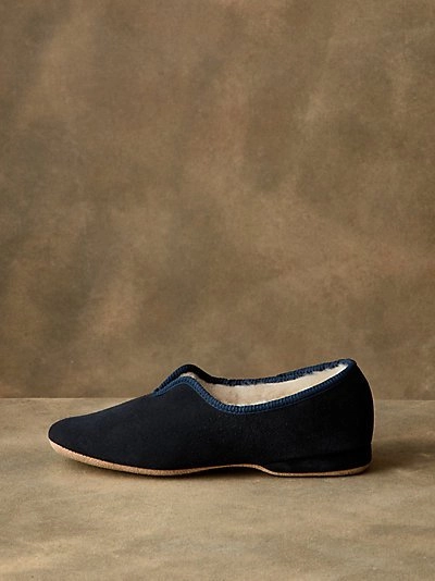Overland S Eden Shearling-lined Leather Slippers - Navy