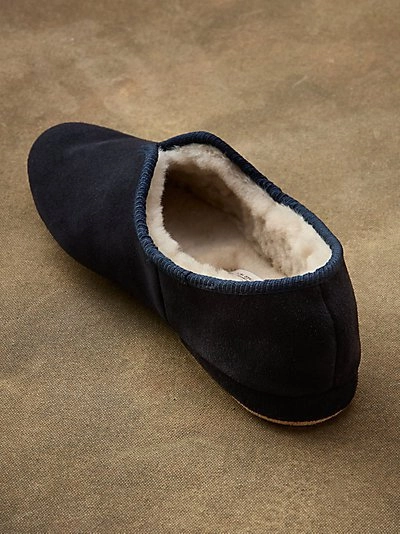 Overland S Eden Shearling-lined Leather Slippers - Navy
