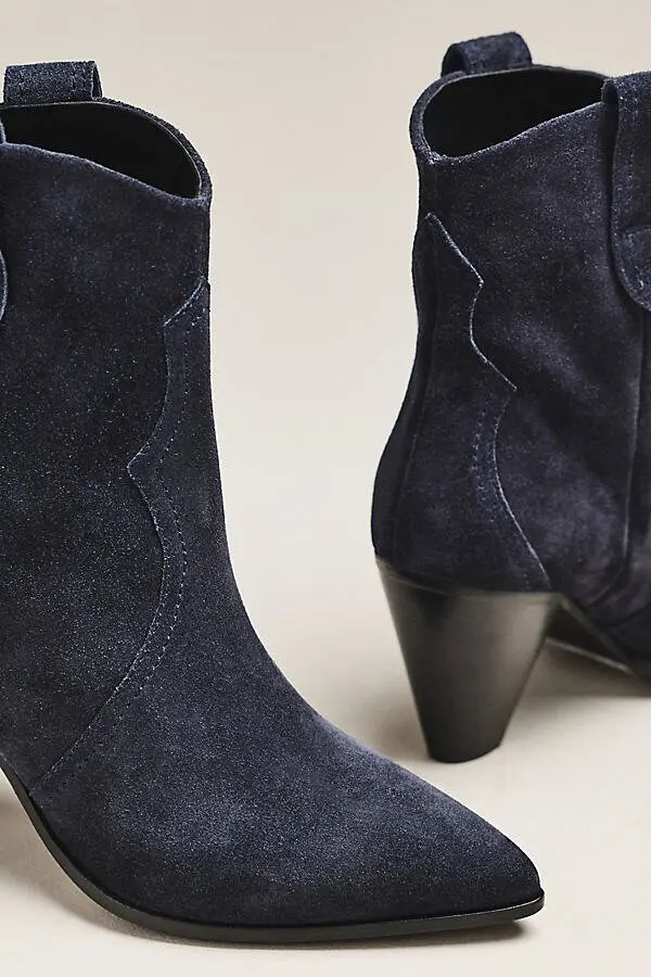 Anthropologie Western Ankle Boots - Navy Suede