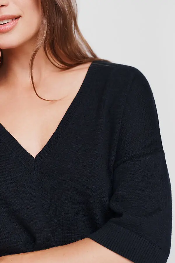 Maeve Cotton Merino Plunge V-neck Sweater - Black