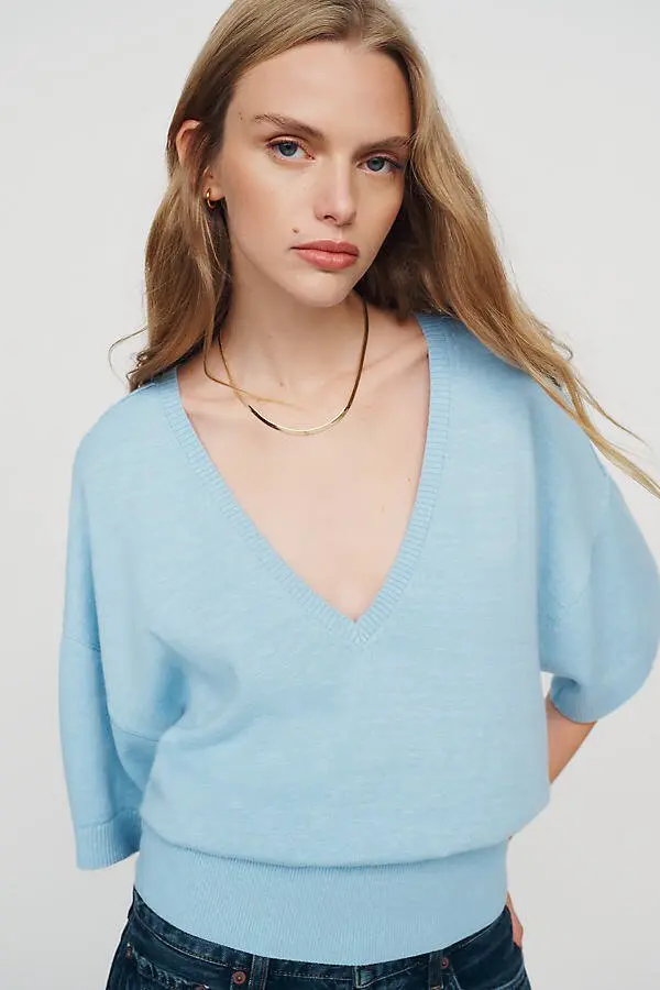 Maeve Cotton Mero Plunge V-neck Sweater