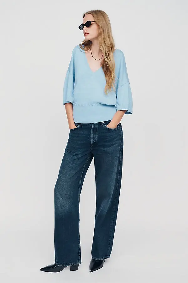 Maeve Cotton Mero Plunge V-neck Sweater