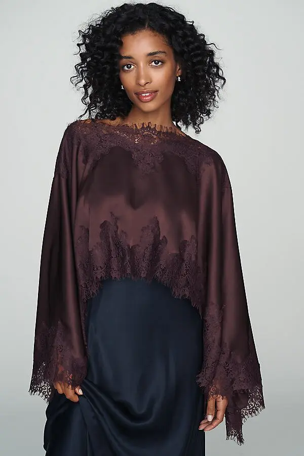 Anthropologie Sat Lace Poncho Top - Chocolate