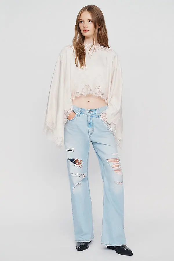 Anthropologie Satin Lace Poncho Top - Cream