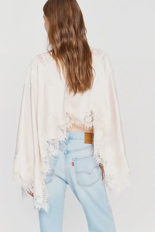Anthropologie Satin Lace Poncho Top - Cream