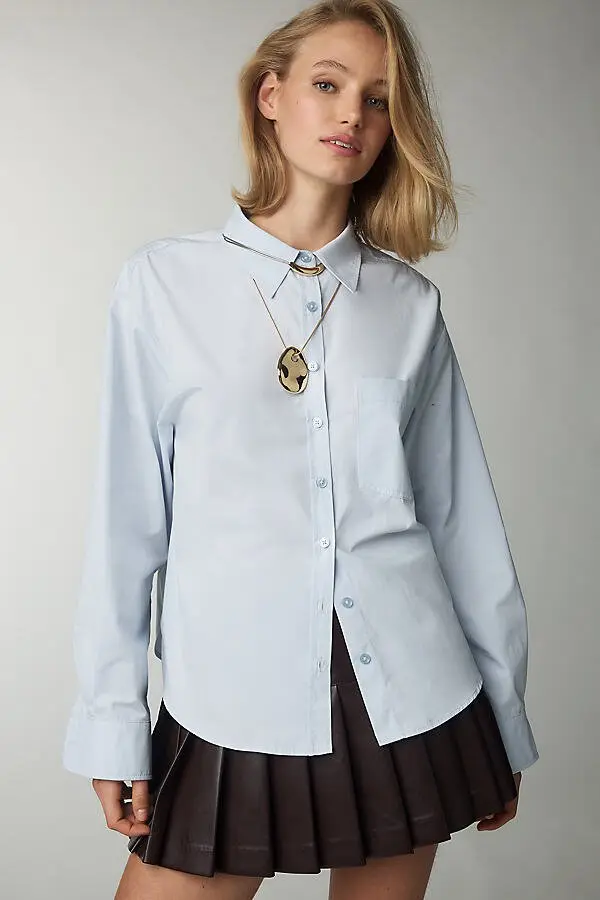 Maeve Shrunken Bennet Cotton Buttondown Shirt - Light Blue