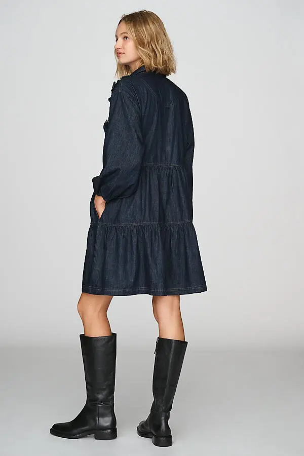 Maeve Betta 100% Cotton Denim Tiered Mi Shirtdress