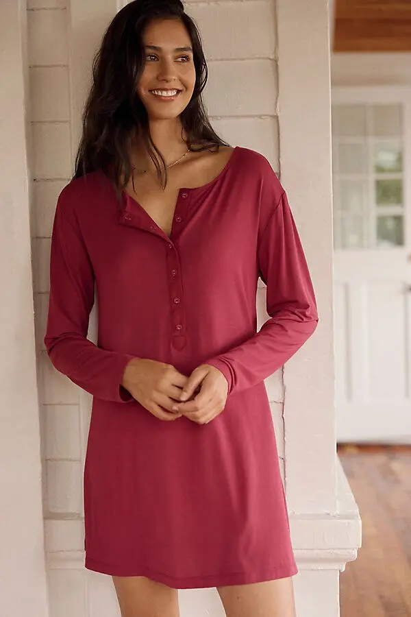 LYREBIRD Henley Lounge Dress Modaluxe - Burgundy