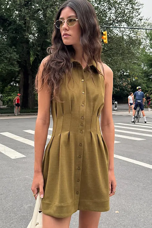 EXQUISE Tobie Ptuck Mi Dress - Olive