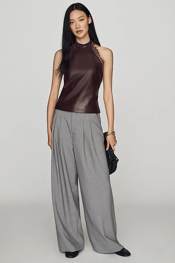 LAMARQUE Gny Faux-leather Lace Top