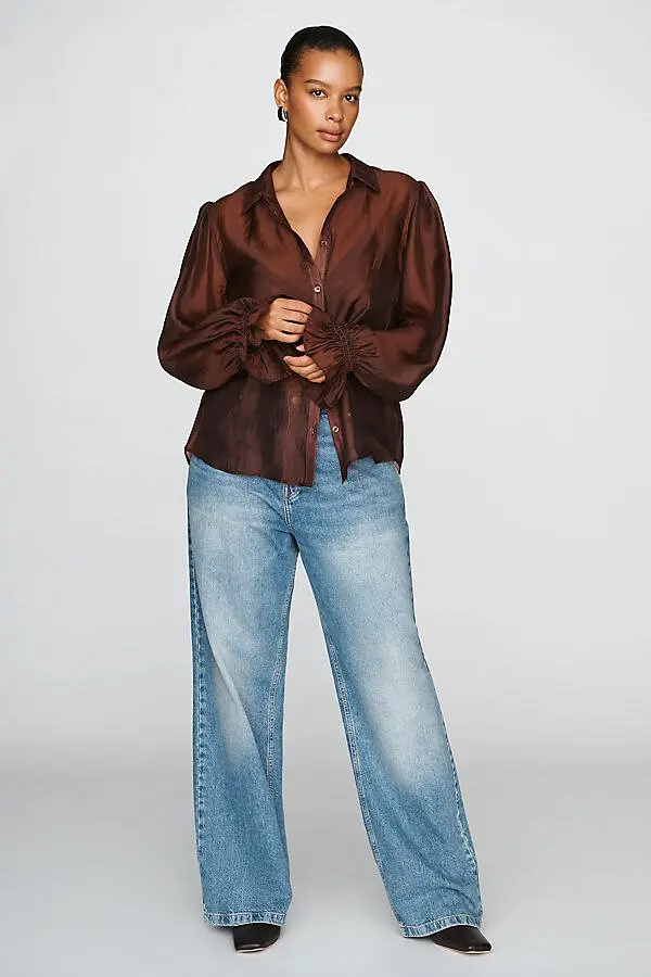 Anthropologie Sheer Buttondown Blouse - Brown