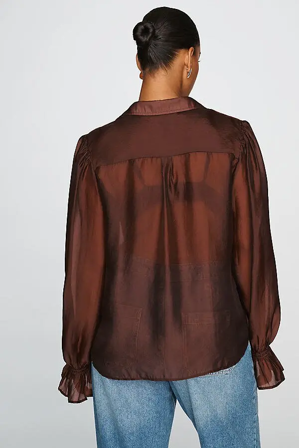 Anthropologie Sheer Buttondown Blouse - Brown