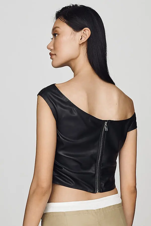 LAMARQUE Es Faux-leather Off-shoulder Top
