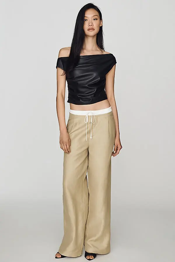 LAMARQUE Es Faux-leather Off-shoulder Top